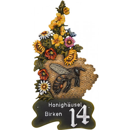 Individuell gestaltetes Hausnummernschild aus Metall mit Motiv Bienen ...